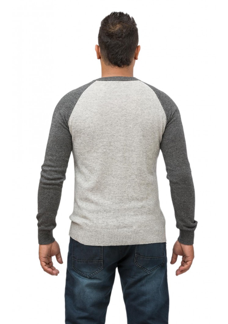 Men's Gray Posh Cashmere Baseball Crew Sweater